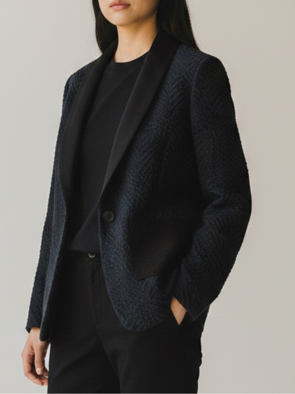 Sezane | Jackets & Coats | Sezane Black Textured Blazer Small Evening ...